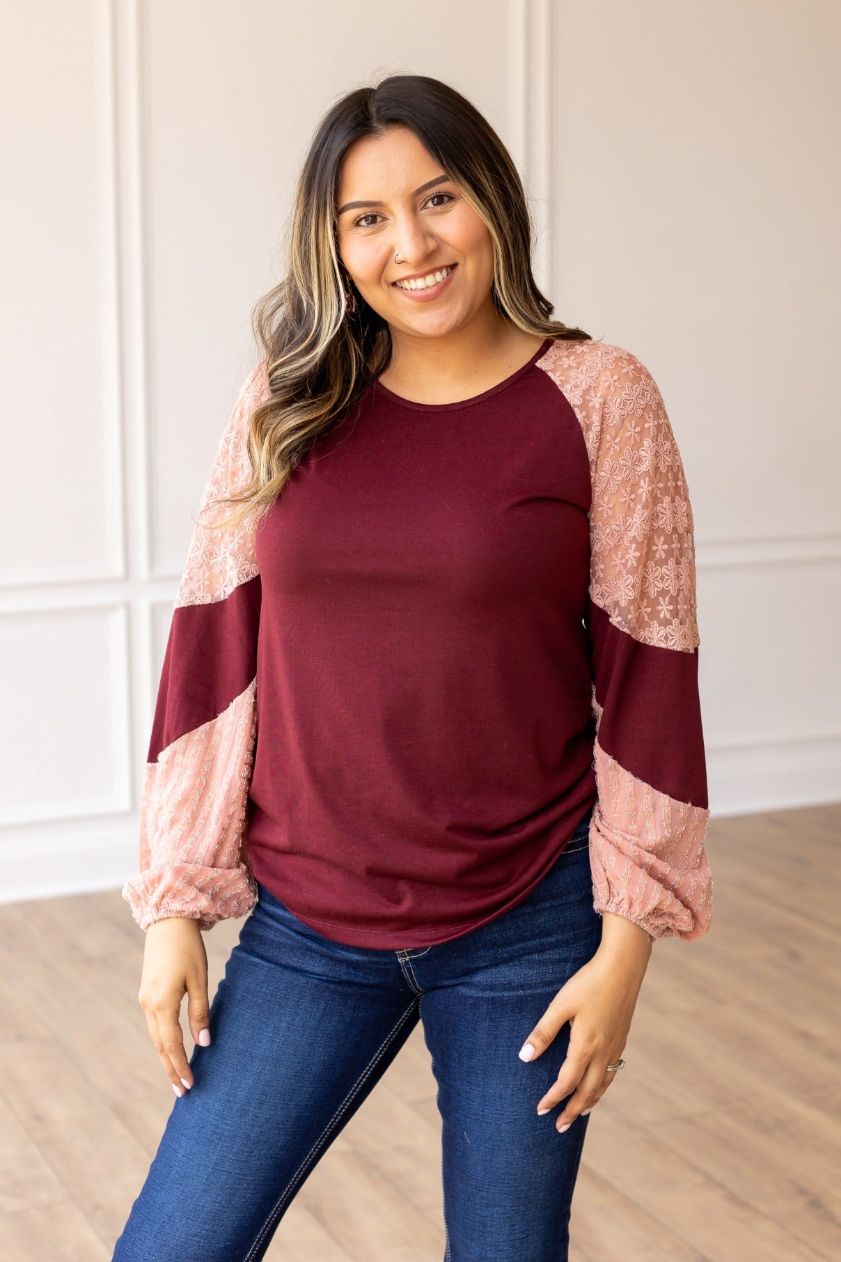 Berry Blush Lace Fusion Top – Southern Grace Wholesale