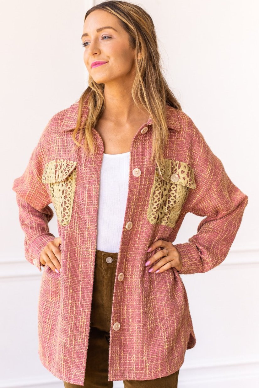 Prairie Rose Shacket with Lace Pocket – Southern Grace Wholesale
