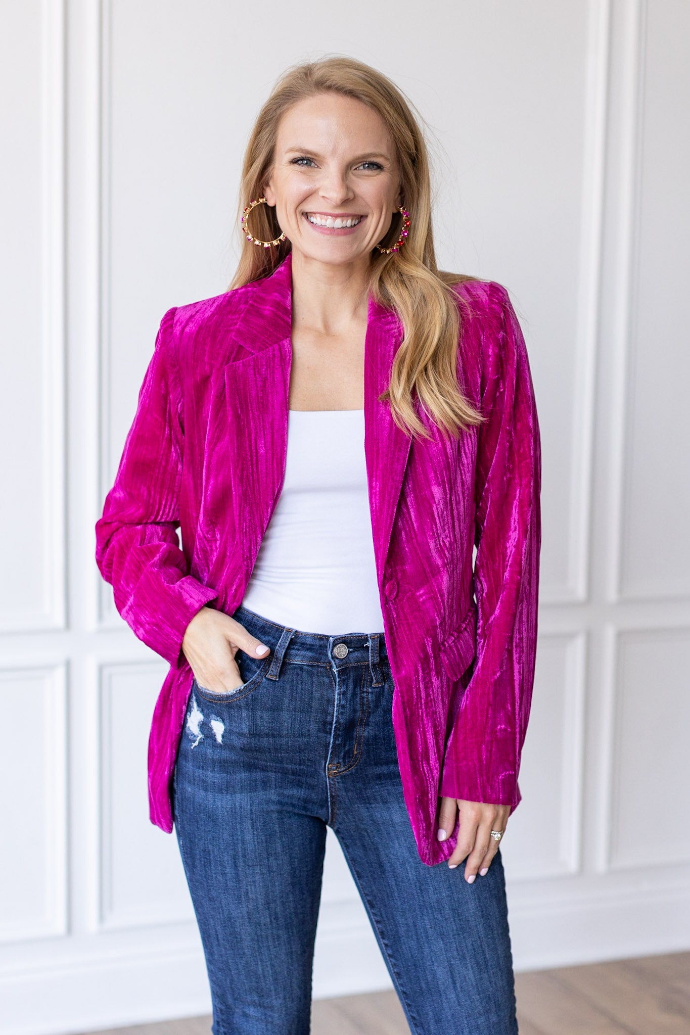Raspberry Rendezvous Velvet Blazer – Southern Grace Wholesale