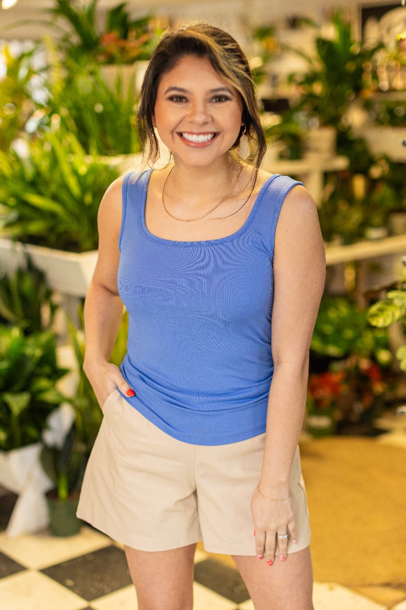 Bella Square Neck Rib Knit Tank Top, Blue – Southern Grace Wholesale