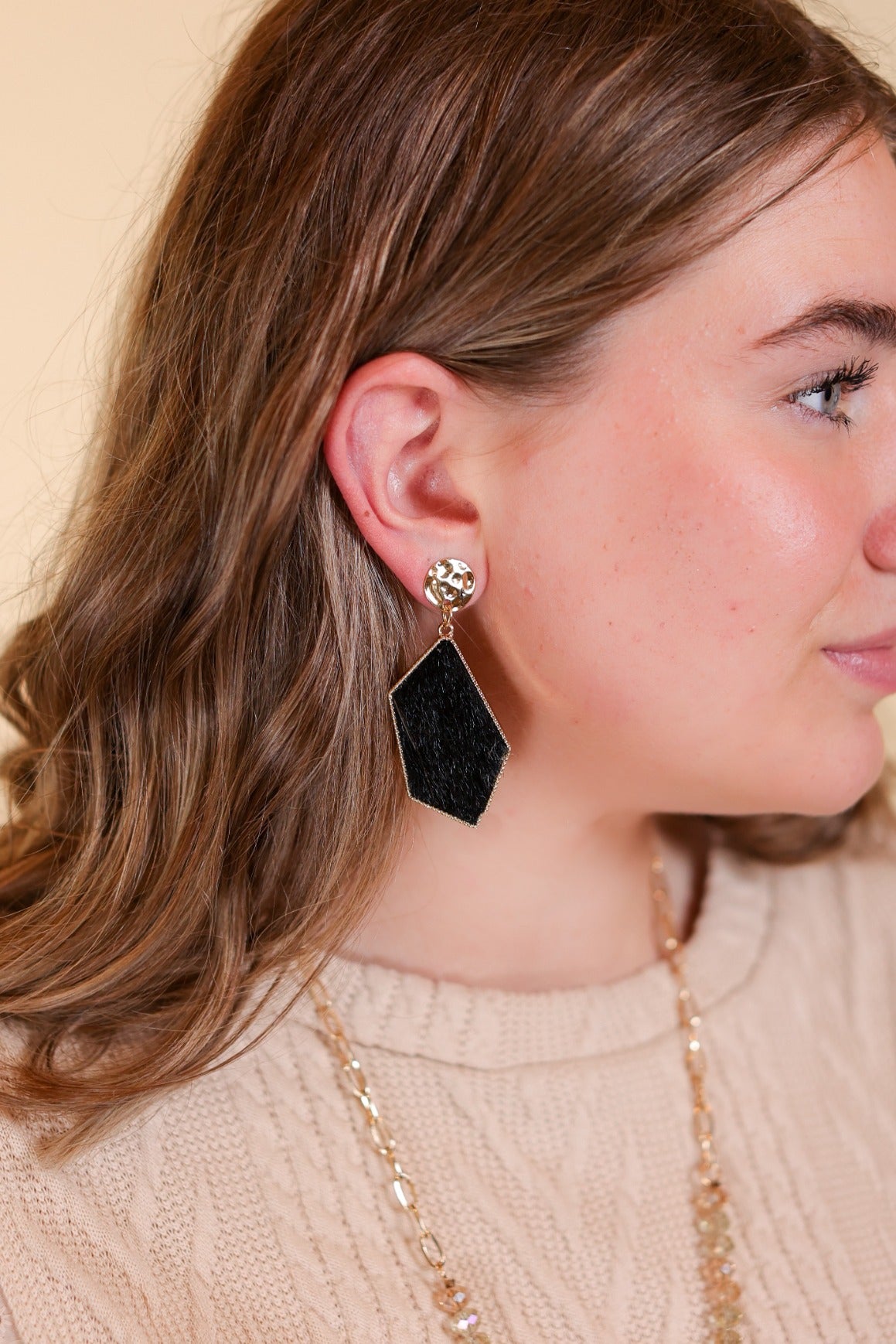 It's You For Me Teardrop Earrings with Gold Casing and Stud, Black ...