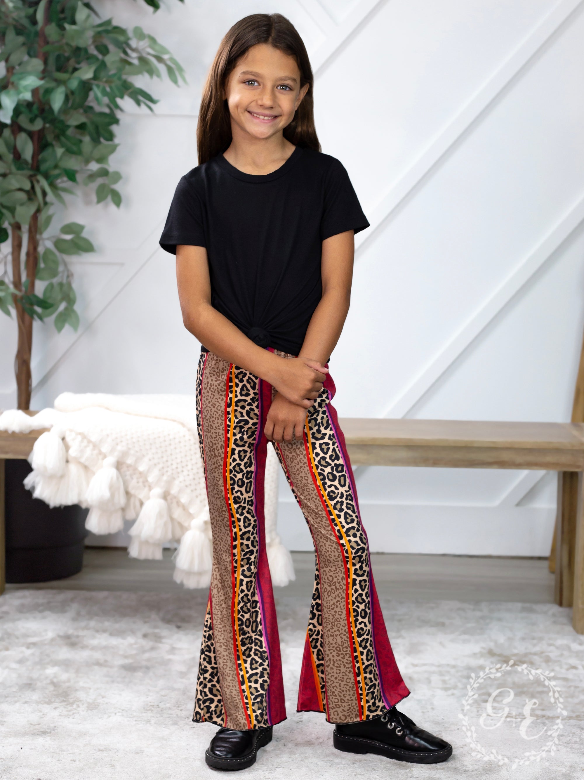 Girls' All the Fun Multi Colored Flare Pants with Leopard – Southern ...